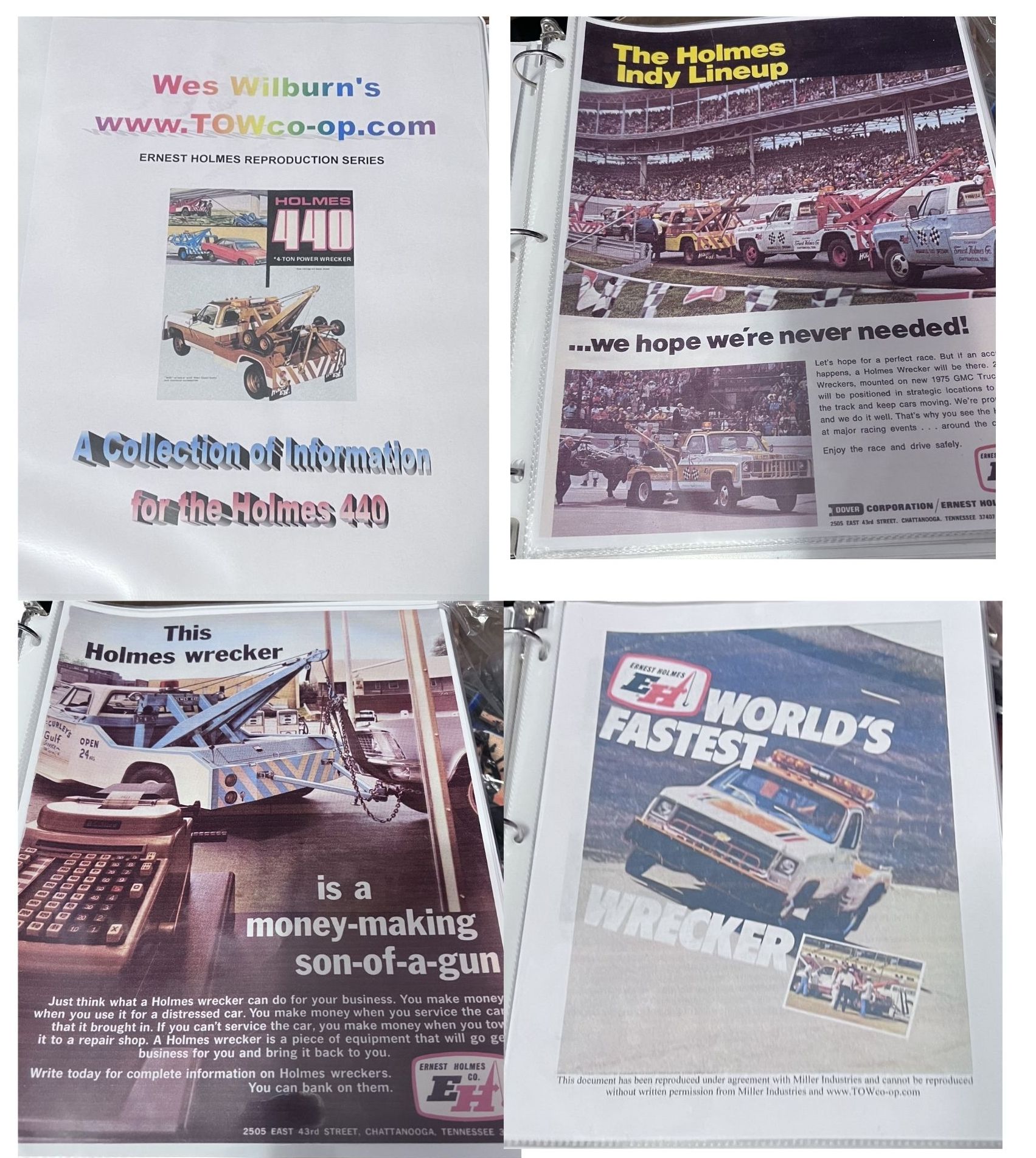 (7) Ernest Holmes 440 Wrecker Ads & 4-T Brochures World’s Fastest Tow ...